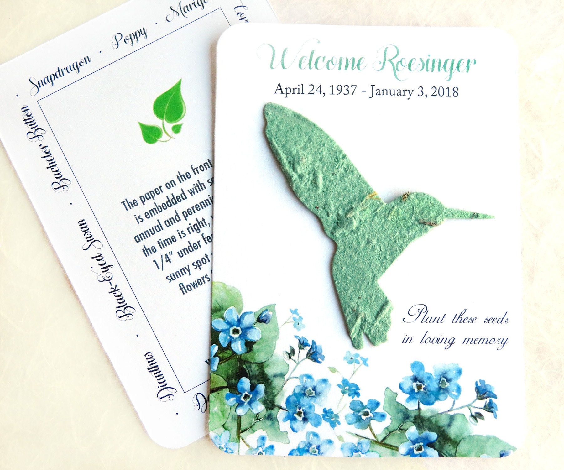 50 Plantable Hummingbird Memorial Cards - Flower Seed Paper ...