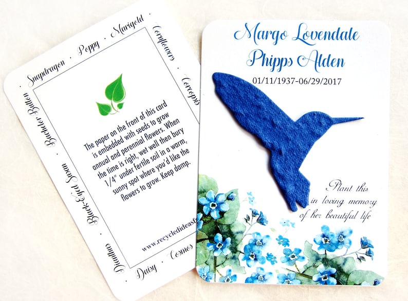 50 Plantable Hummingbird Memorial Cards - Flower Seed Paper ...