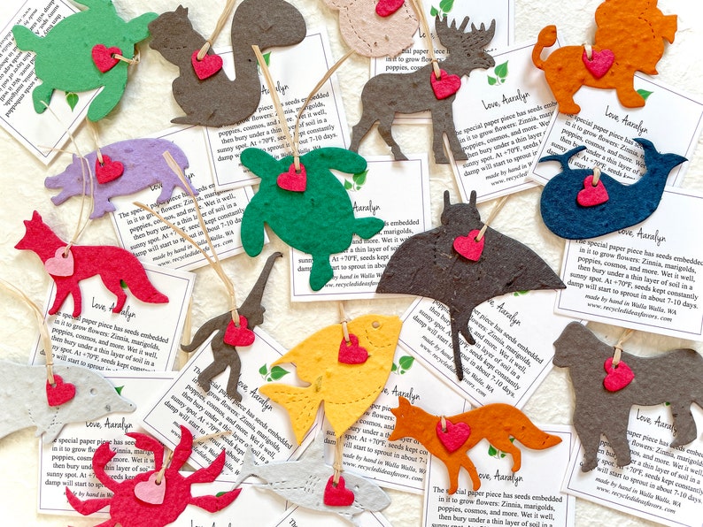 10+ Seed Paper Animals - Variety - With DIY Hearts and Personalized ...