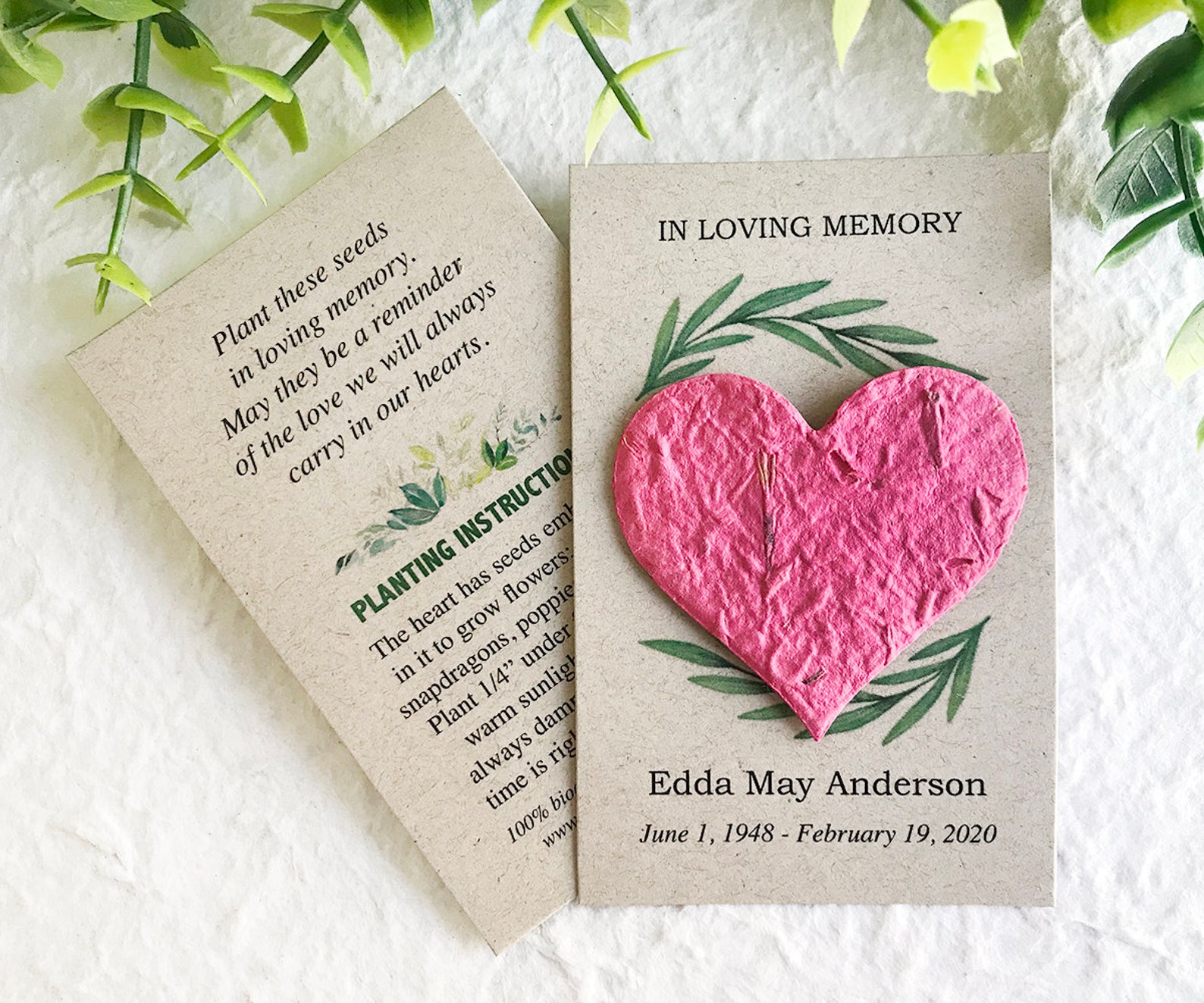 Flower Seed Paper Memorial Cards in Loving Memory Plantable Paper ...