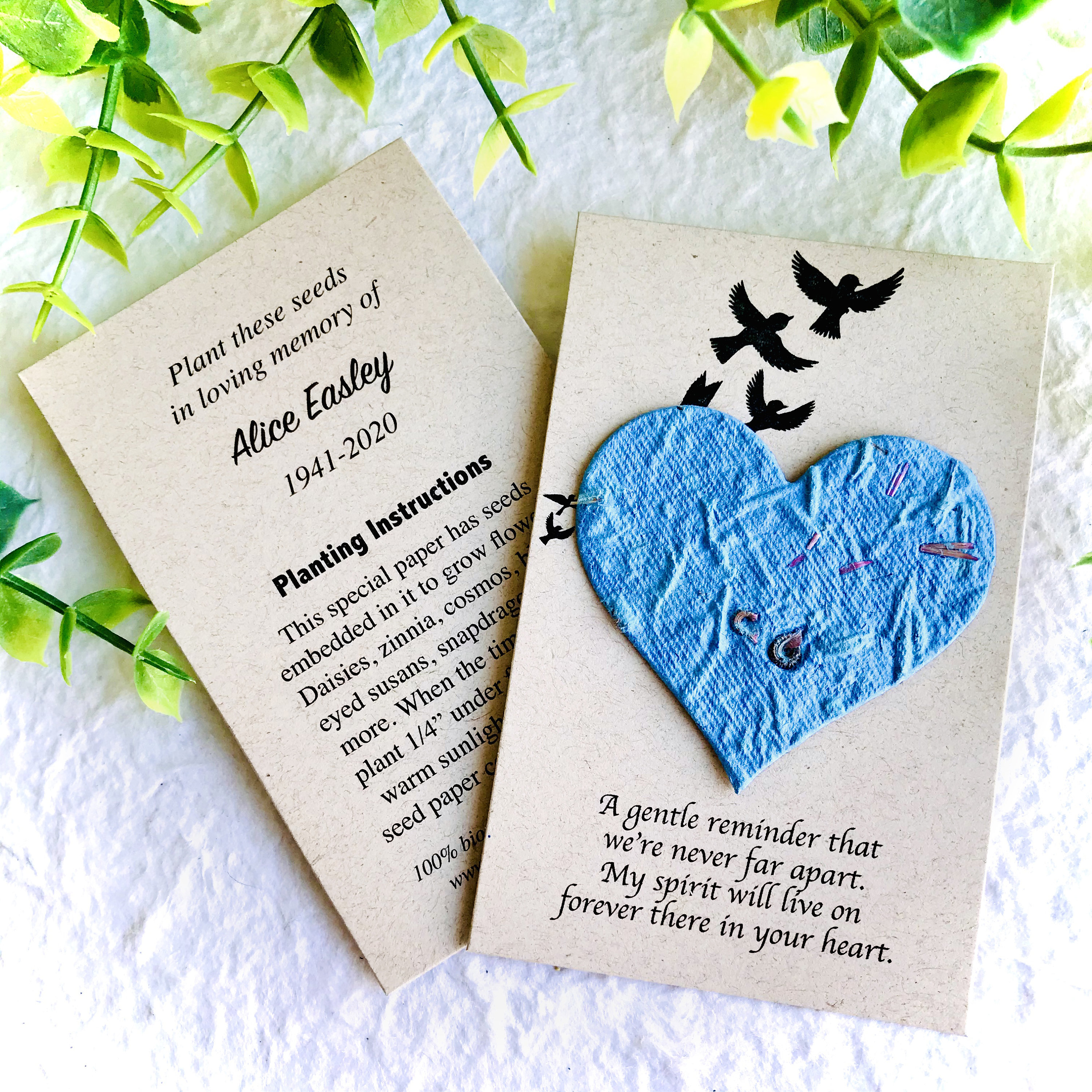 Plantable Memorial Cards With Seed Paper Hearts in Loving - Etsy Canada