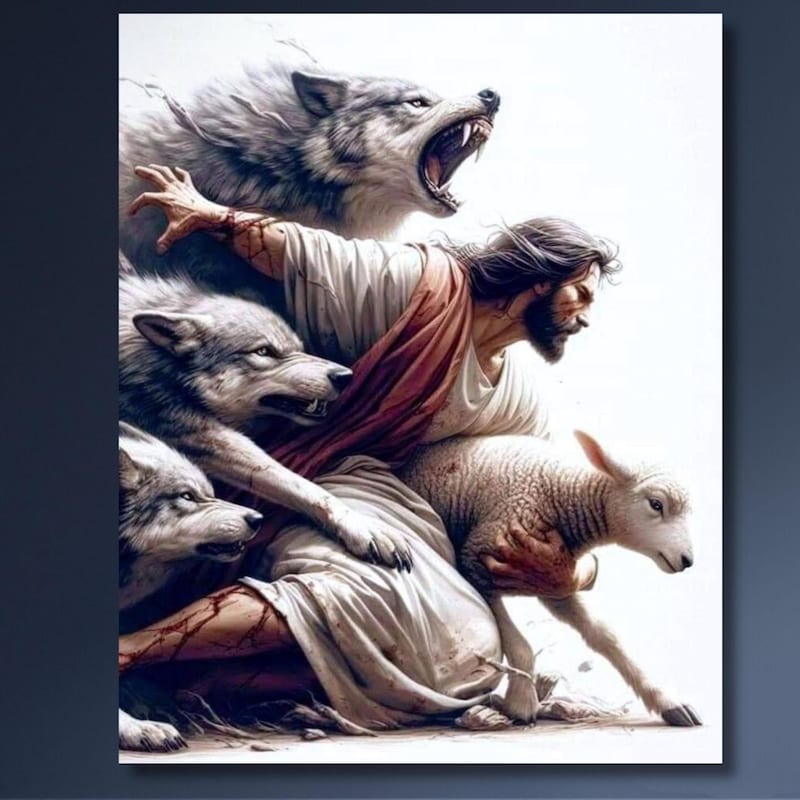 Picture Jesus Protecting Lamb From Wolves - Etsy