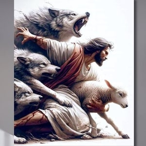 Picture Jesus Protecting Lamb From Wolves - Etsy