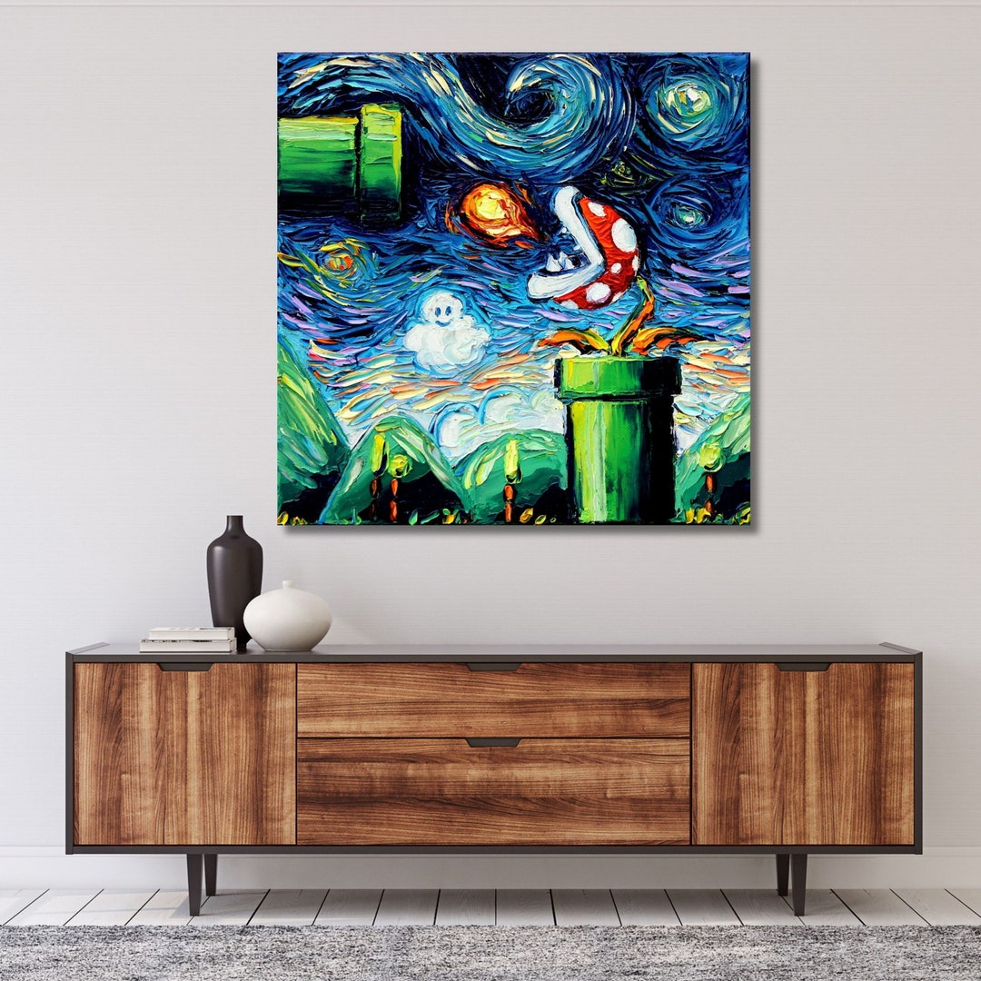 Mario World Gogh Poster,van Gogh Artwork,mario World Canvas,mario ...
