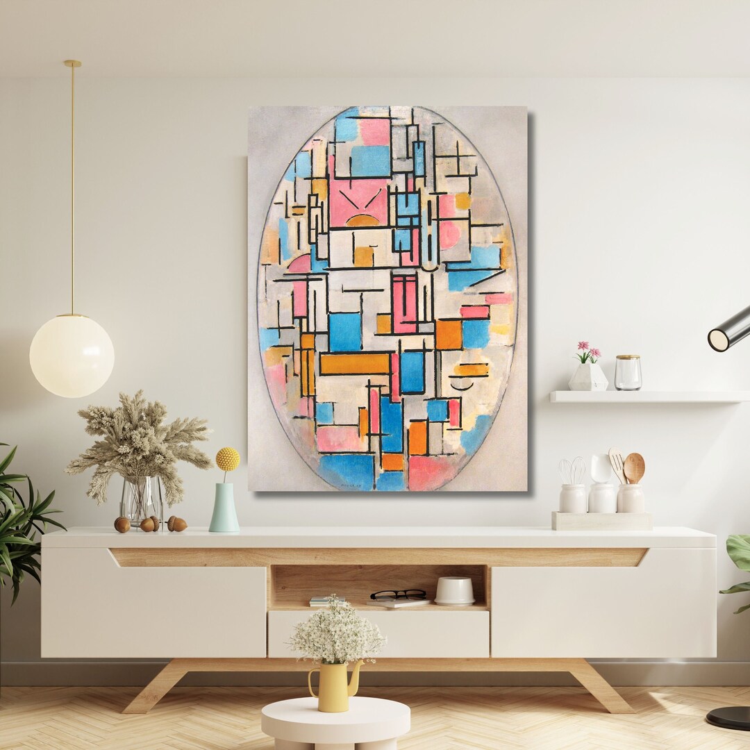 Piet Mondrian-composition in Oval With Color Planes 1 Canvas,home Decor ...