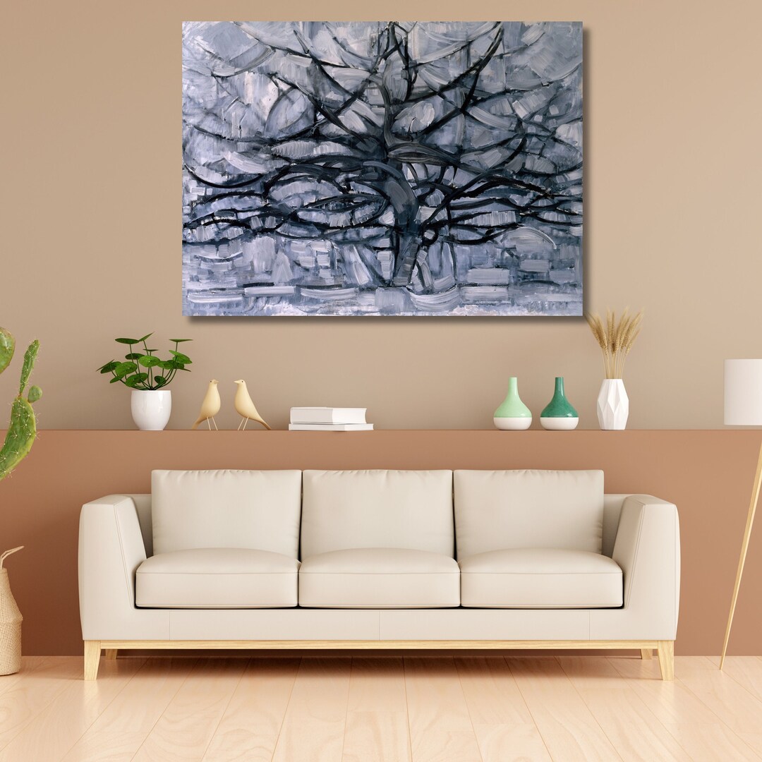 Piet Mondrian-gray Tree Canvas Wall Art,vintage Art,tree Canvas Print ...