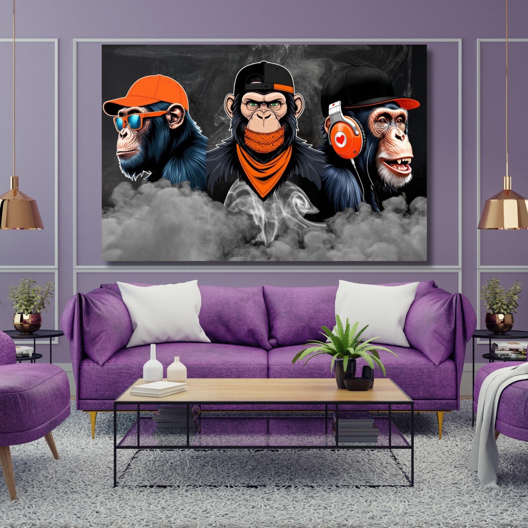 Three Wise Monkeys Painting Canvas Art,abstract Poster,street Art Canvas,monkey Wall Art,gift ...