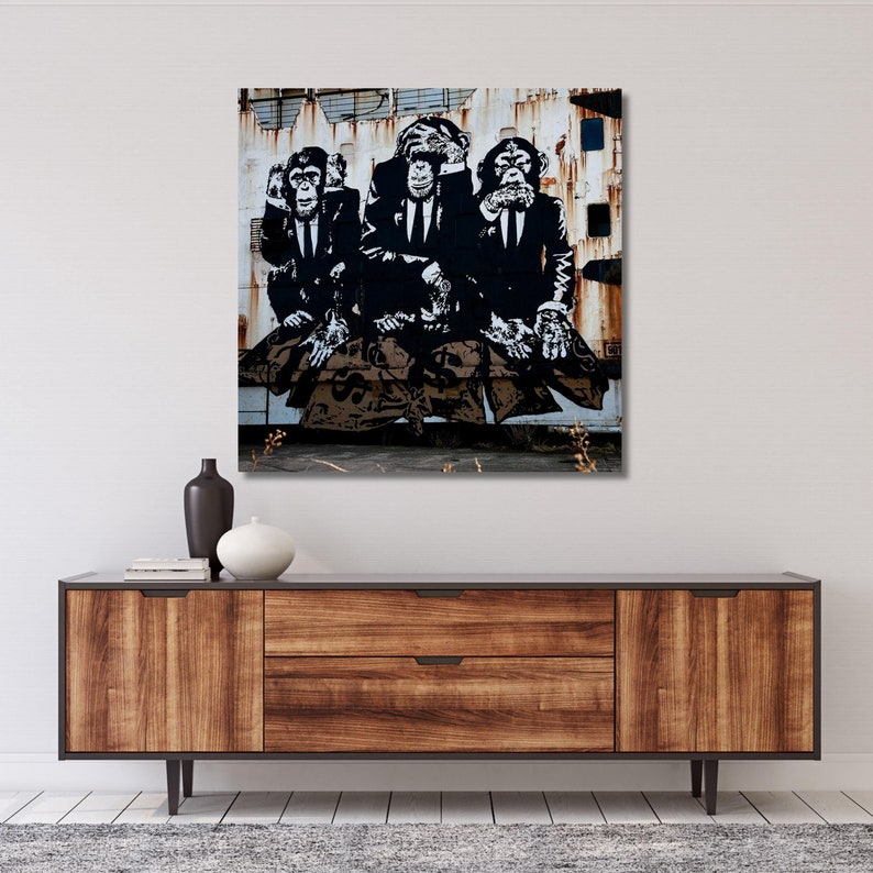 Banksy Three Wise Monkeys,painting Canvas Art,abstract Poster, Banksy ...