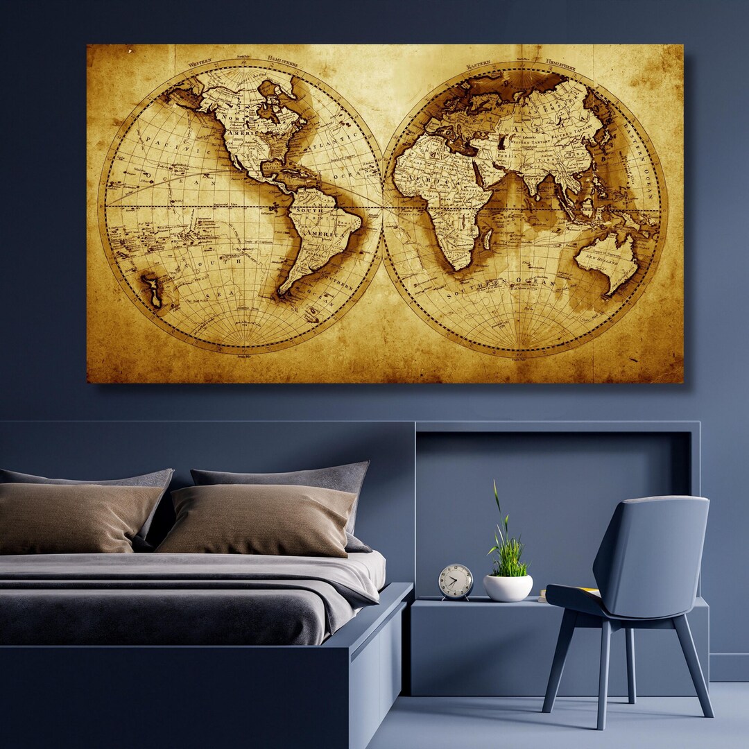 Rustic World Map Art Print,vintage World Map Art,huge Canvas Wall Art ...