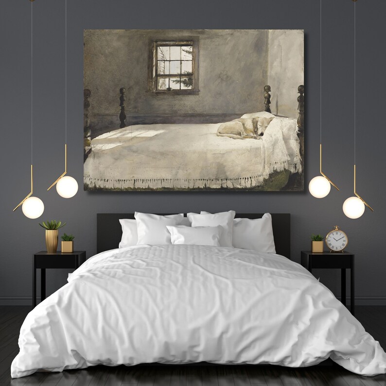 Master Bedroom by Andrew Wyeth,dog Sleeping on Bed Canvas Painting ...