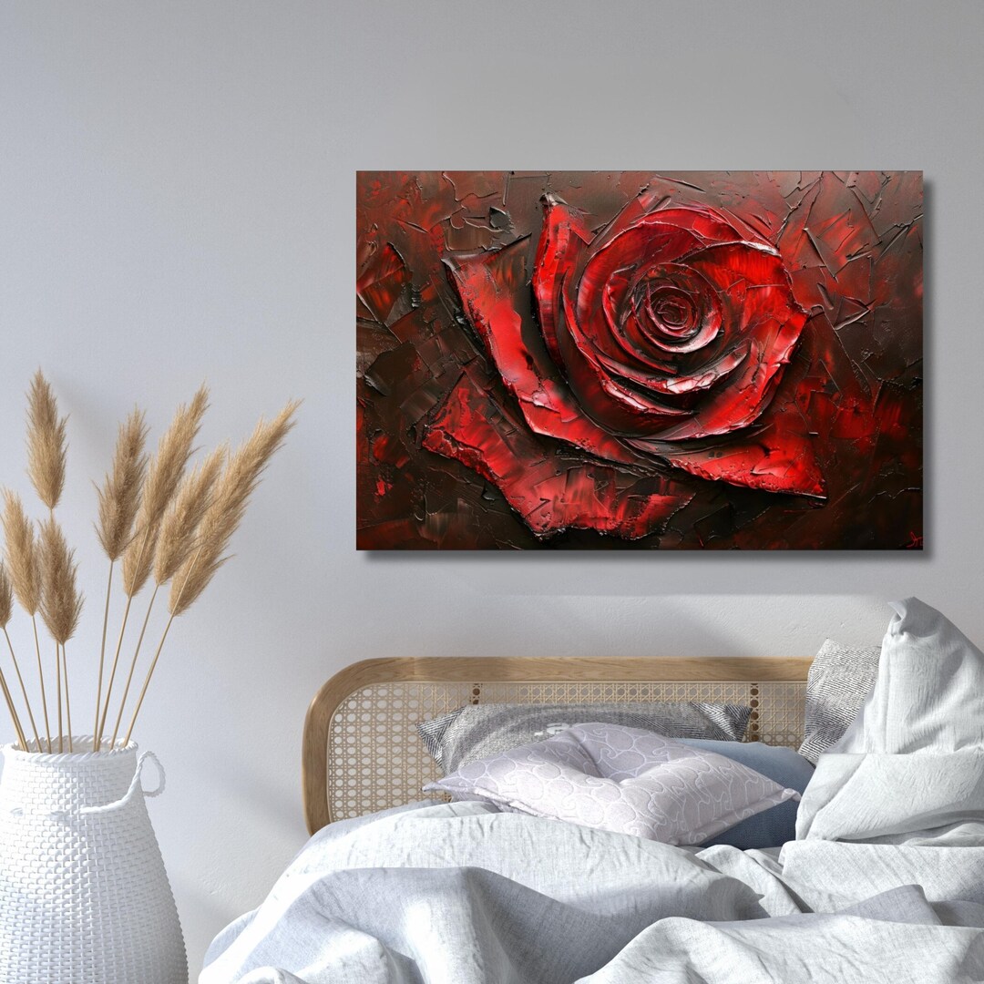 Red Rose Oil Painting on Canvas,red Rose Wall Art,red Rose on the ...