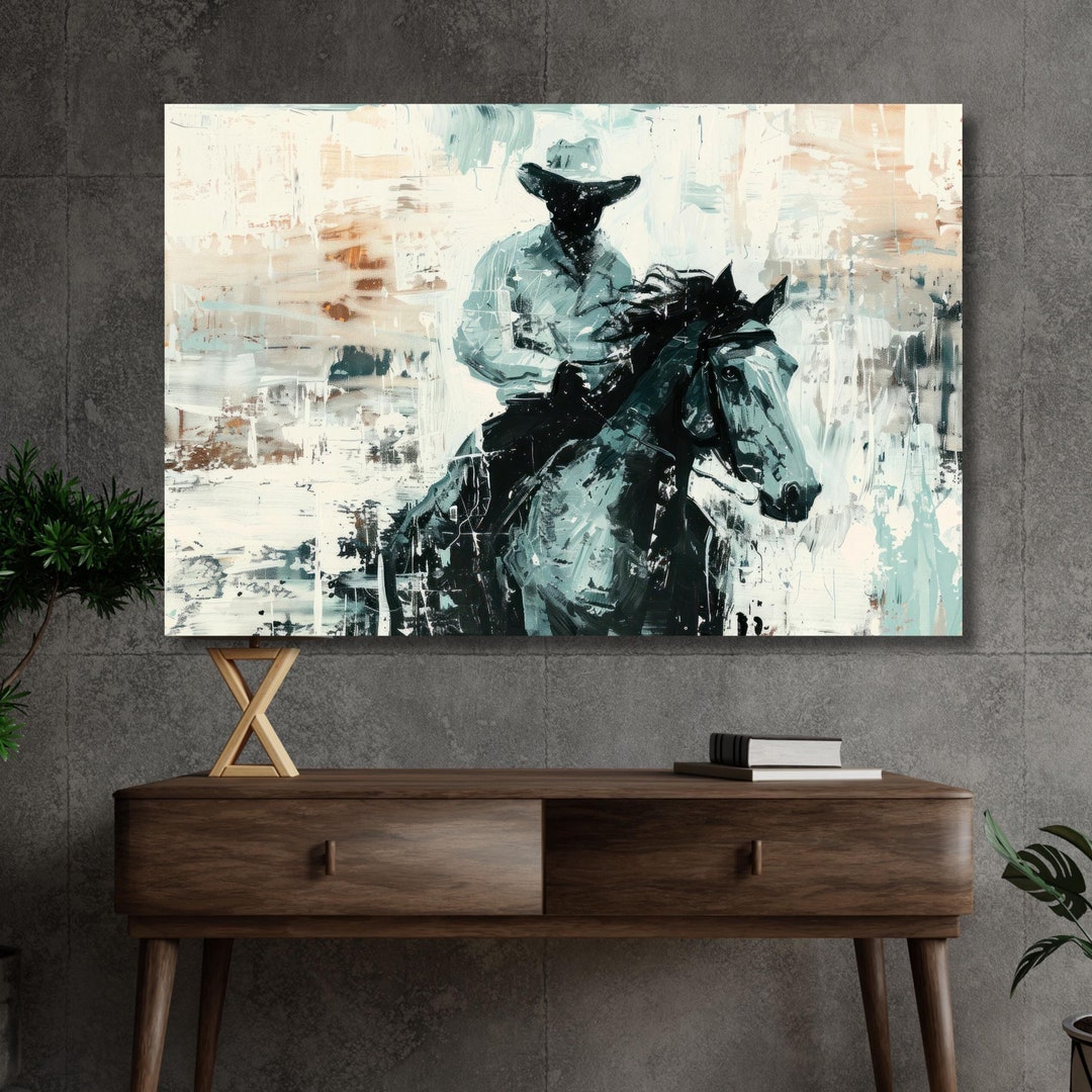 Cowboy on a Horse Abstract Painting Canvas,cowboy Poster,quality Canvas ...