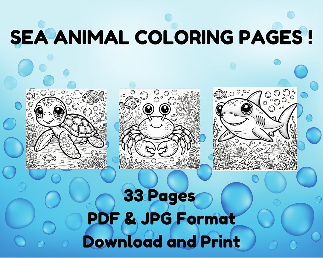 33 Sea Animal Coloring Pages Sea Life Coloring Book Kids Activity ...
