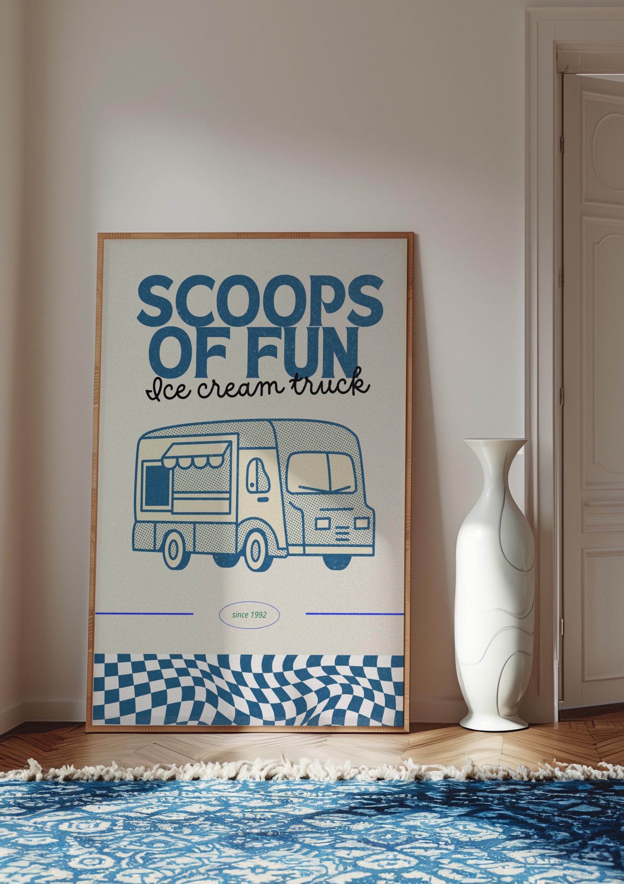 Scoops of Fun Digital Retro Wall Art Ice Cream Truck Wall Print Kitchen ...