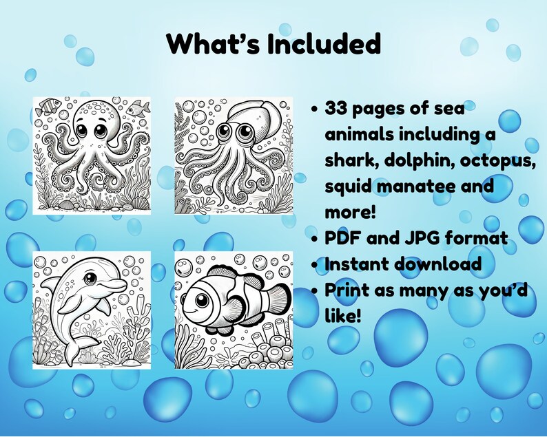 33 Sea Animal Coloring Pages Sea Life Coloring Book Kids Activity ...