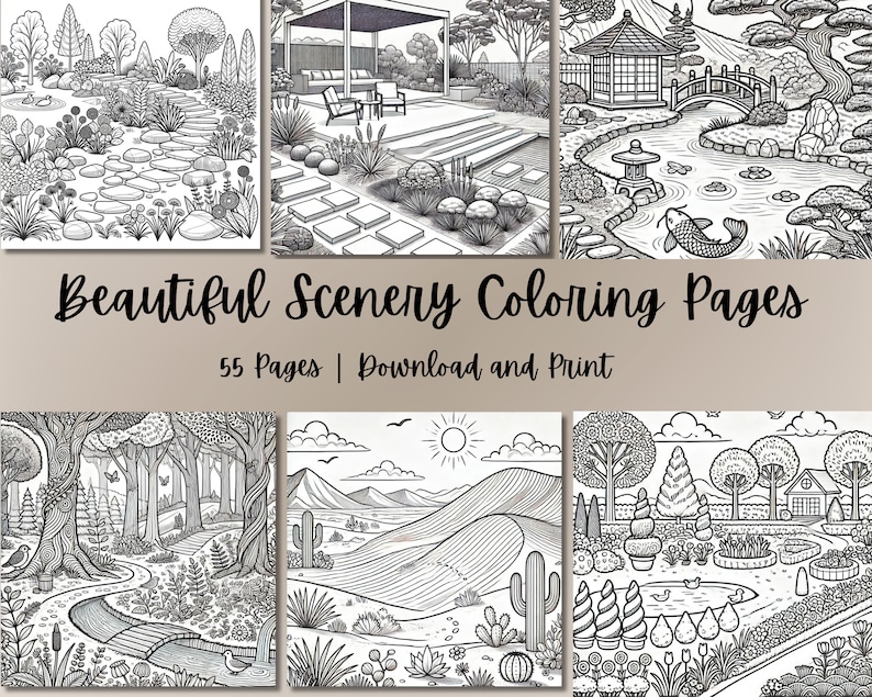 Scenery Coloring Pages | Mountains Forests Gardens Beaches Vineyards ...