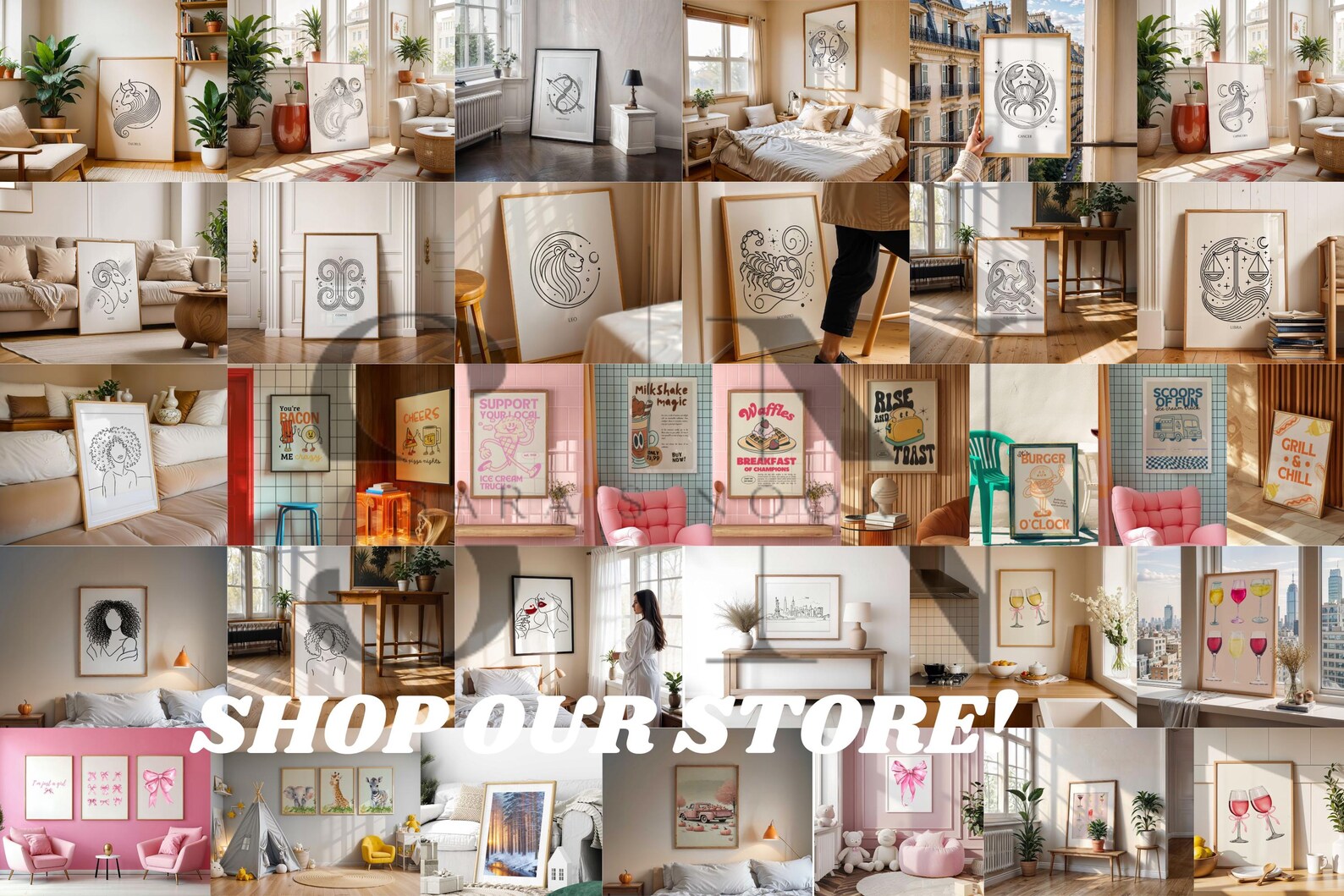 Fun Bar Themed Digital Prints Set of 6 Cocktail Wall Art Bar Cart Decor ...