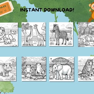 Animal Coloring Pages Zoo Wild Animals Tiger Lion Giraffe Elephant Kid ...