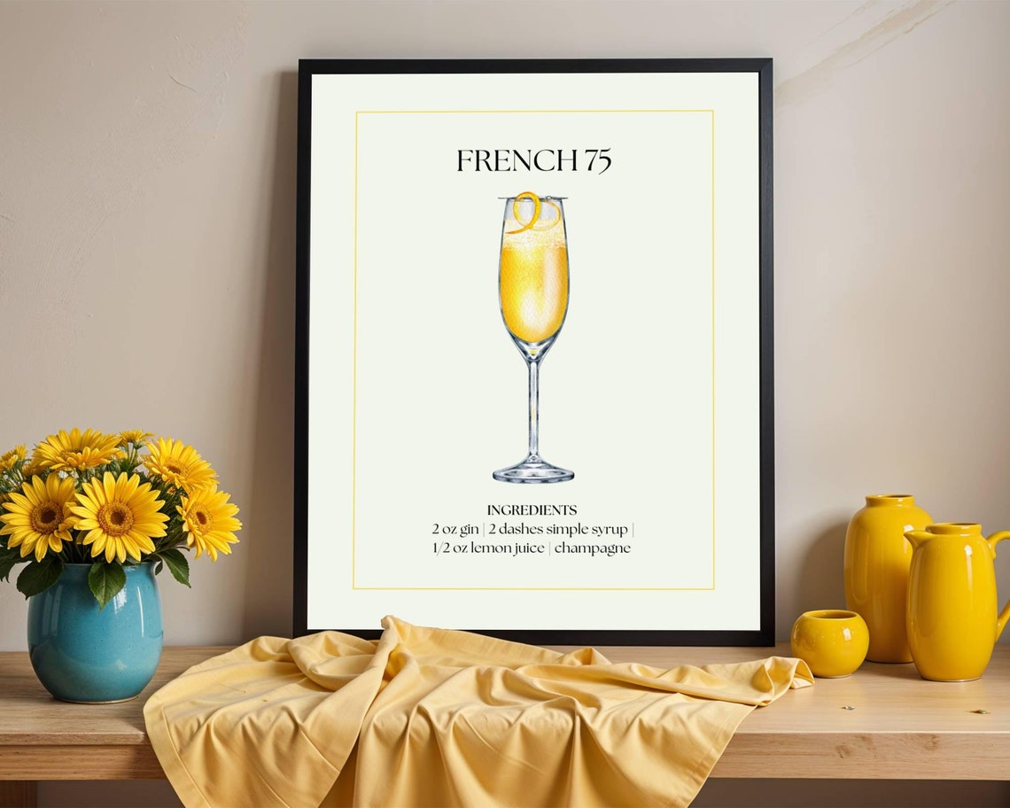 French 75 Digital Wall Art Print Bar Cart Decor Cocktail Poster Party ...
