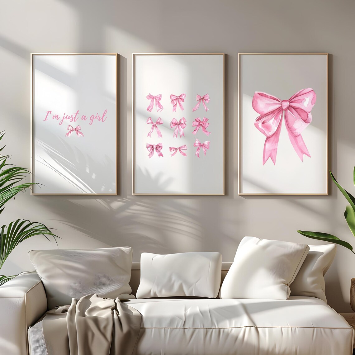 Trendy Pink Bow Wall Art Set of 3 Preppy Poster College Nursery ...