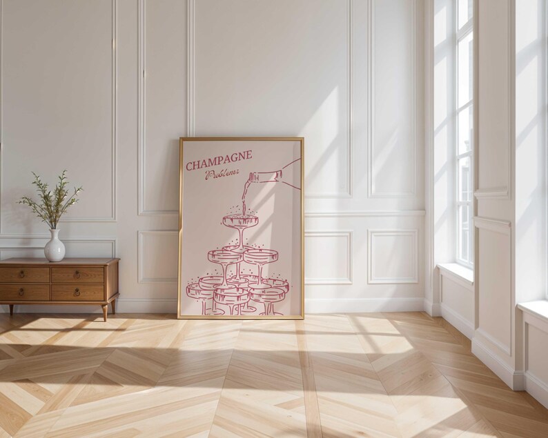 Champagne Problems Digital Wall Art Pink Champagne Wall Decor Trendy ...