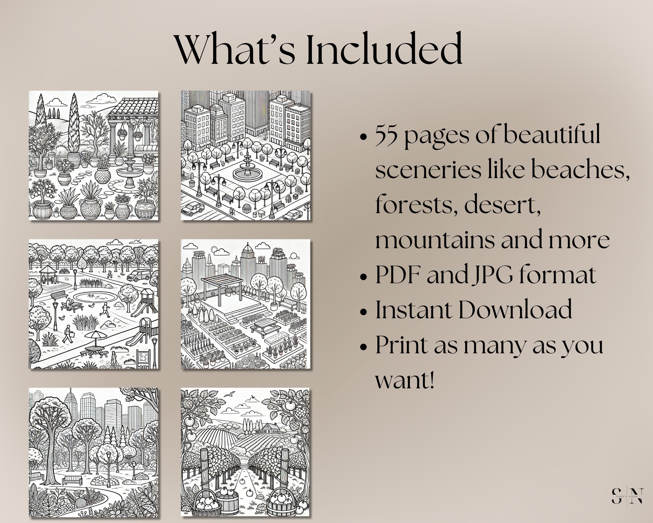 Scenery Coloring Pages | Mountains Forests Gardens Beaches Vineyards ...