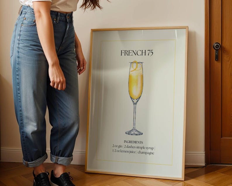 French 75 Digital Wall Art Print Bar Cart Decor Cocktail Poster Party ...