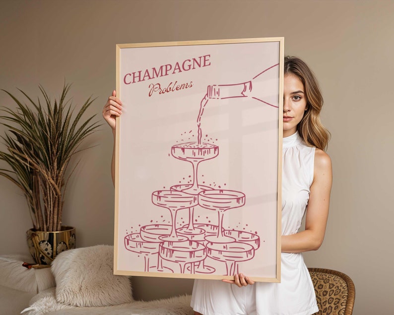 Champagne Problems Digital Wall Art Pink Champagne Wall Decor Trendy ...