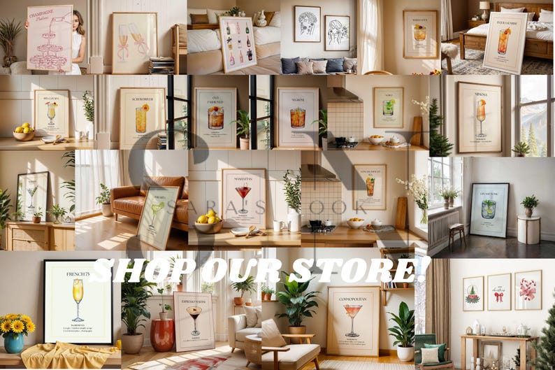 Fun Bar Themed Digital Prints Set of 6 Cocktail Wall Art Bar Cart Decor ...