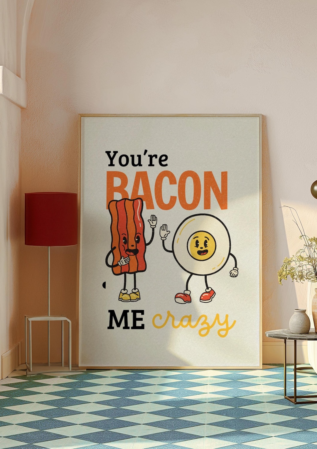 Bacon and Eggs Retro Digital Wall Art Funny Breakfast Poster Kitchen ...