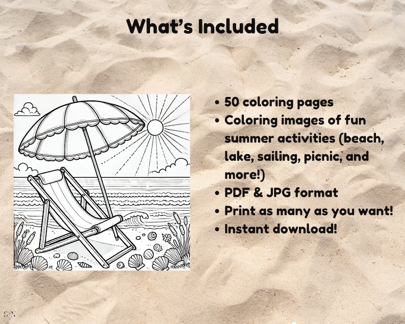50 Summer Theme Coloring Pages for Kids Adults Digital, Beach Coloring ...