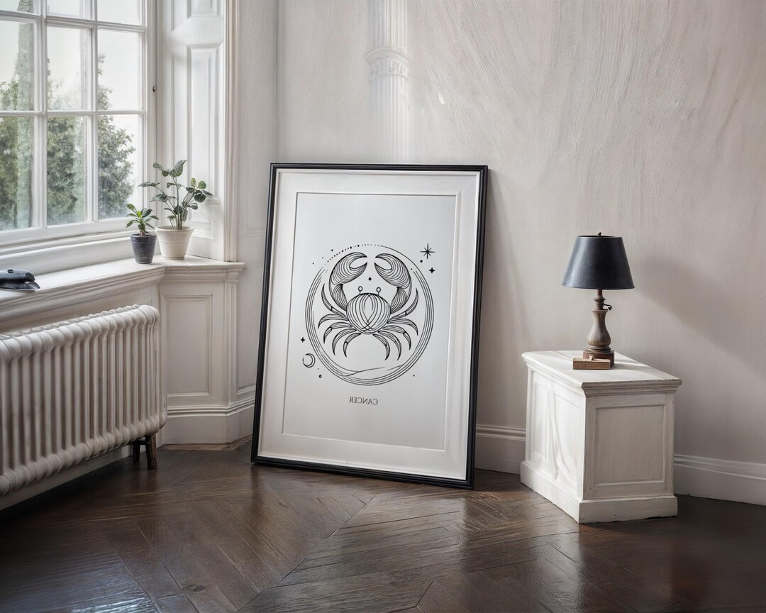 Minimalist Cancer Digital Line Art Astrology Trendy Decor Zodiac Wall ...