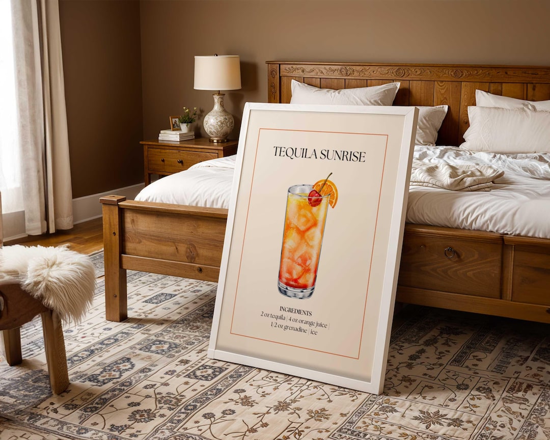 Tequila Sunrise Digital Wall Art Print Bar Cart Decor Cocktail Recipe ...