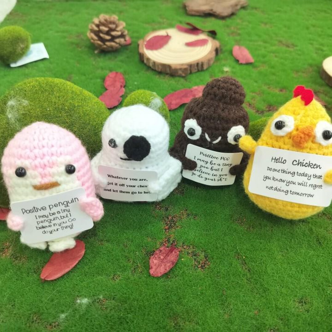Handmade Crochet Motivational Plush Toy Set Positive Penguins, White ...