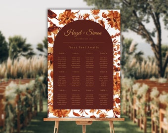3x5 Terracotta Wedding Seating Chart Template, Terracotta Table Seating ...