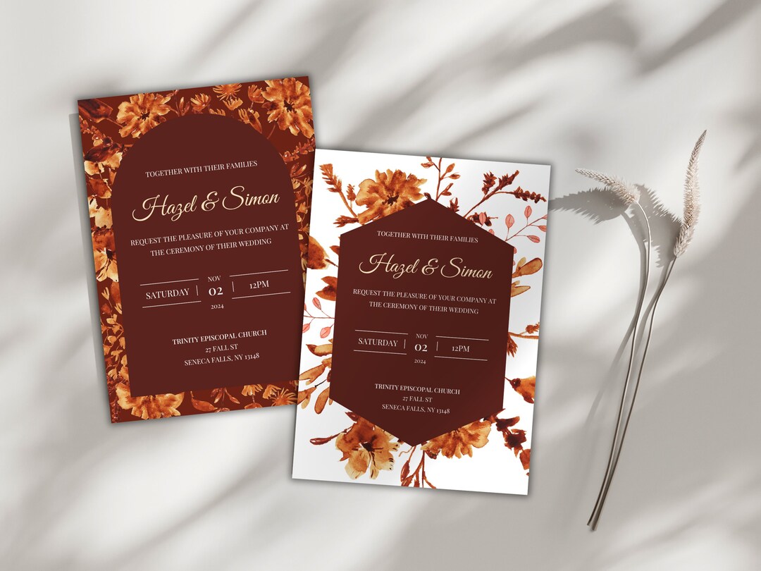 Fall Wedding Invitation Template, Rustic Autumn Wedding Invitation Set ...