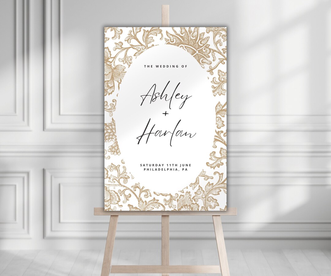Vintage Paisley Wedding Welcome Sign - Custom Mustard Floral Template ...