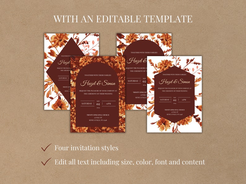 Fall Wedding Invitation Template, Rustic Autumn Wedding Invitation Set ...