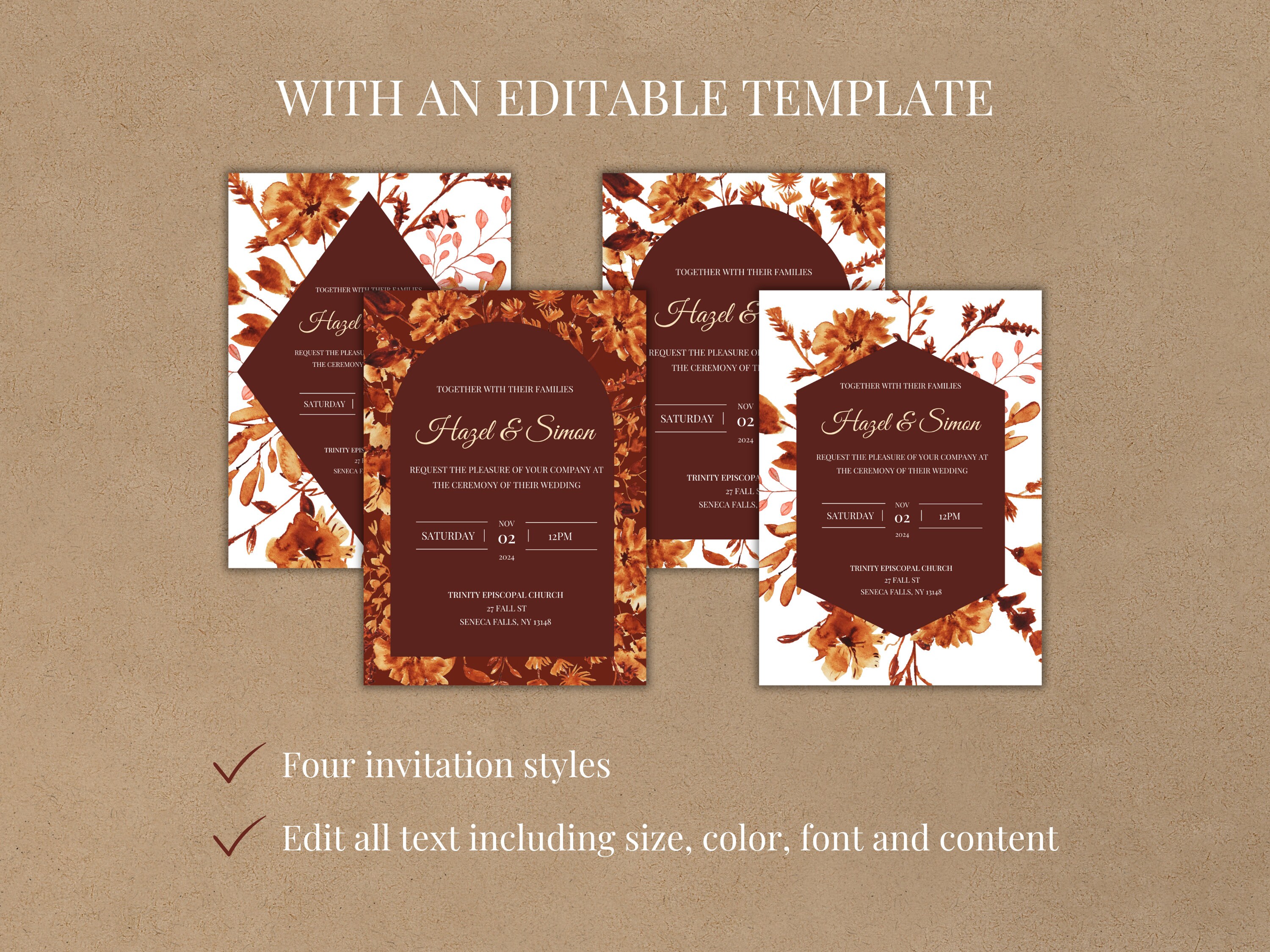 Fall Wedding Invitation Template, Rustic Autumn Wedding Invitation Set ...