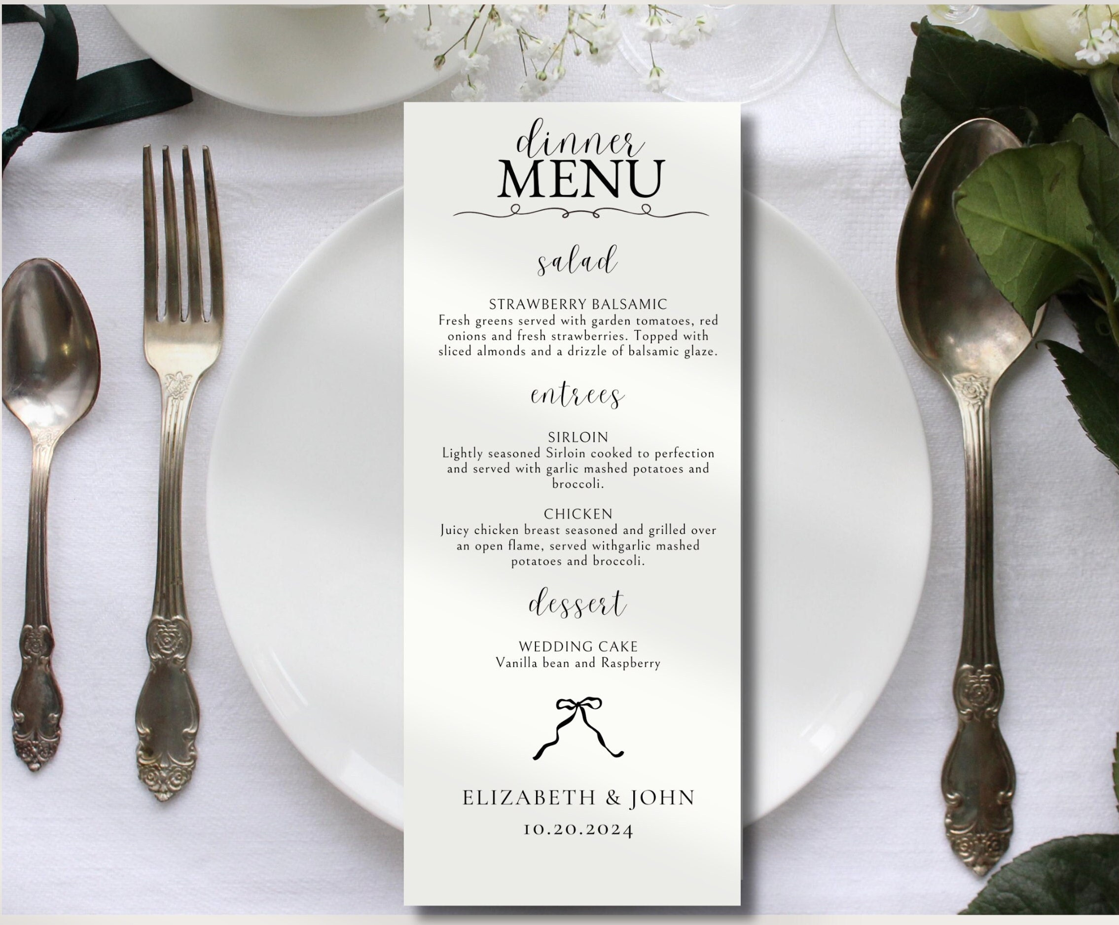 EDITABLE Wedding Menu Template | Modern Minimalist | Black Ribbon ...