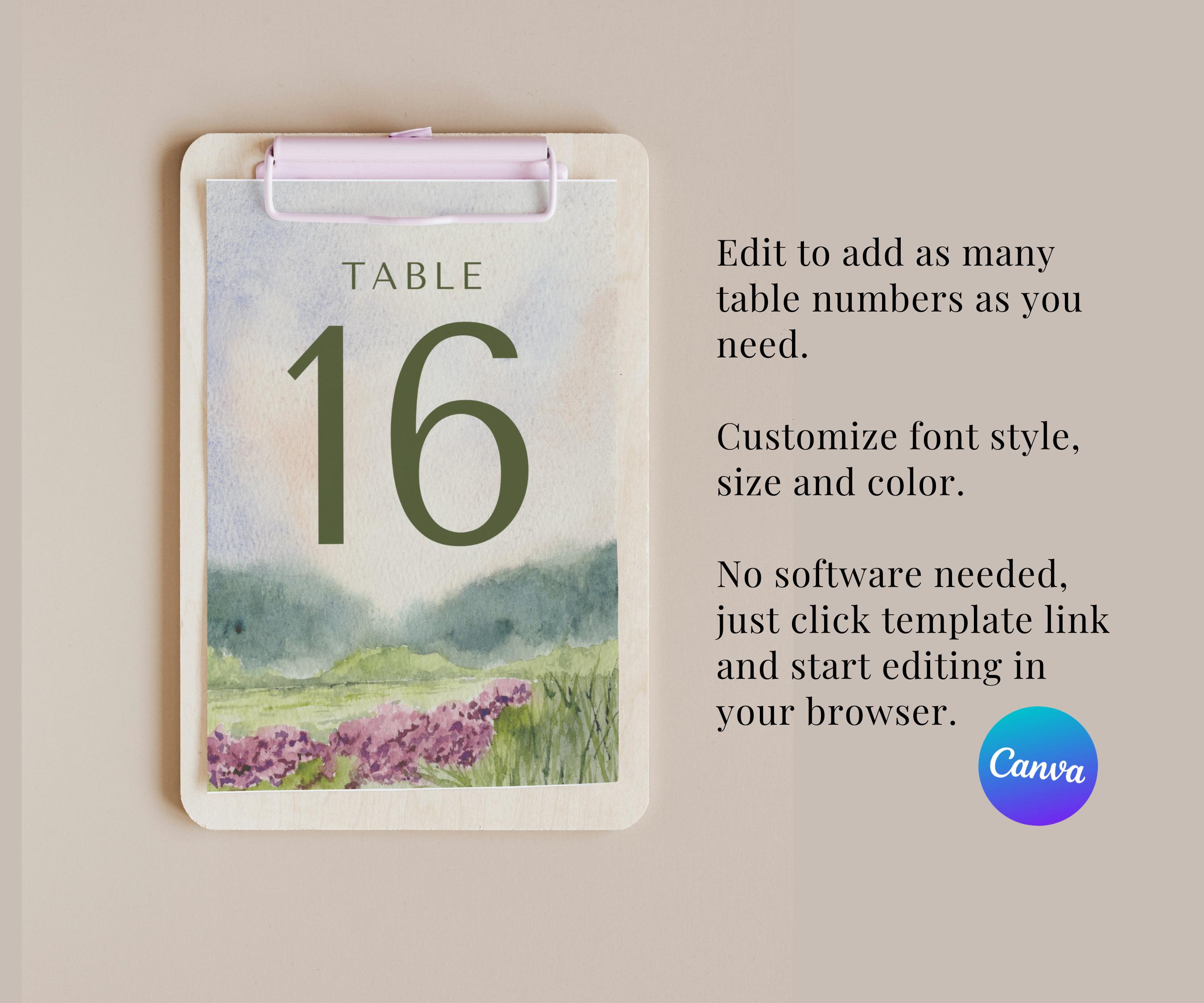 Watercolor Scene Table Number Template • Instant Digital Download ...