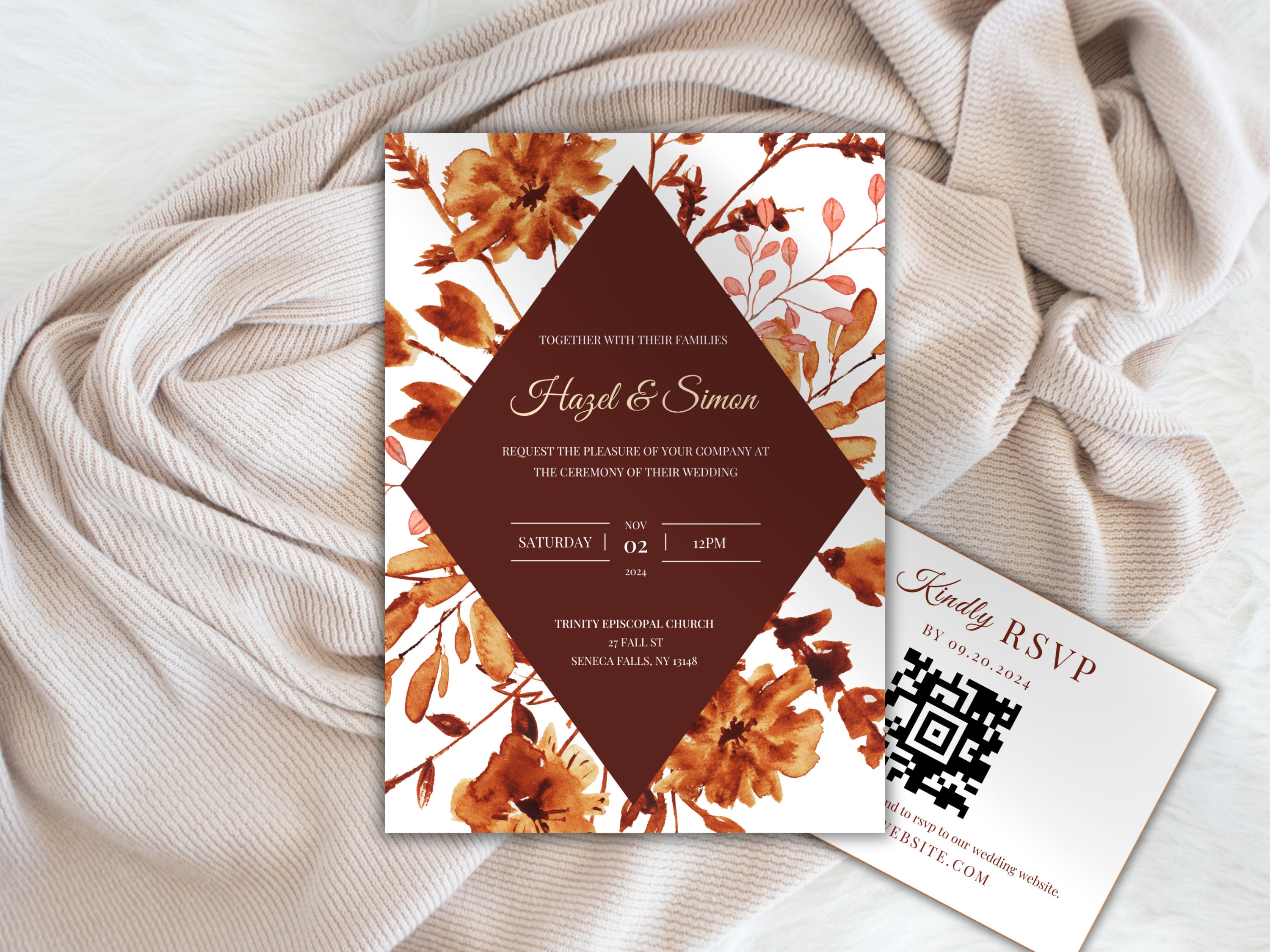 Rustic Autumn Wedding Invitation Template: Floral Set (digital Download ...