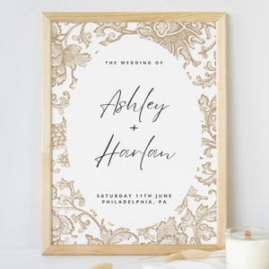 Vintage Paisley Wedding Welcome Sign - Custom Mustard Floral Template ...