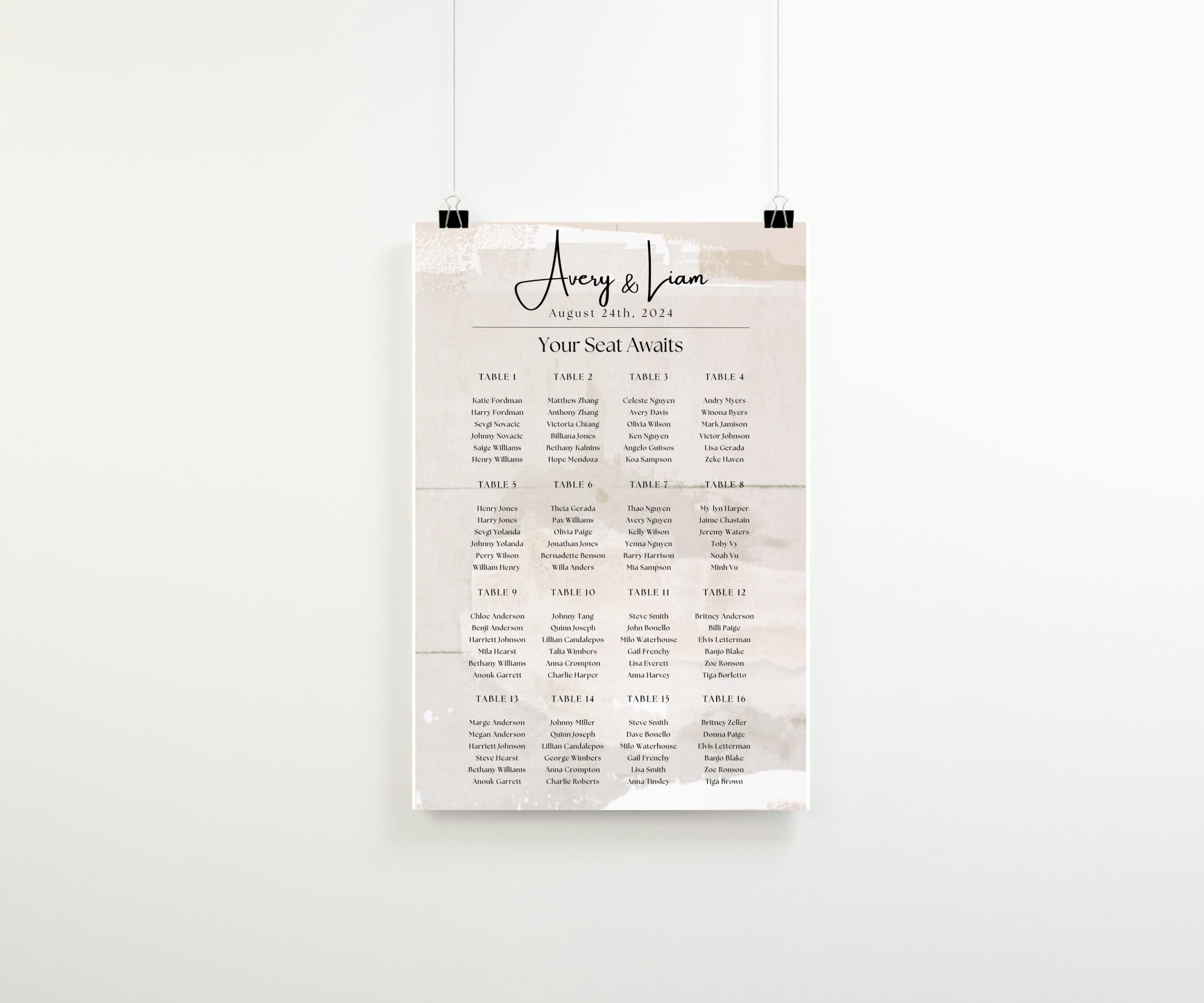 Modern Minimalist Seating Chart Sign – Editable Beige Elegant Décor - Etsy