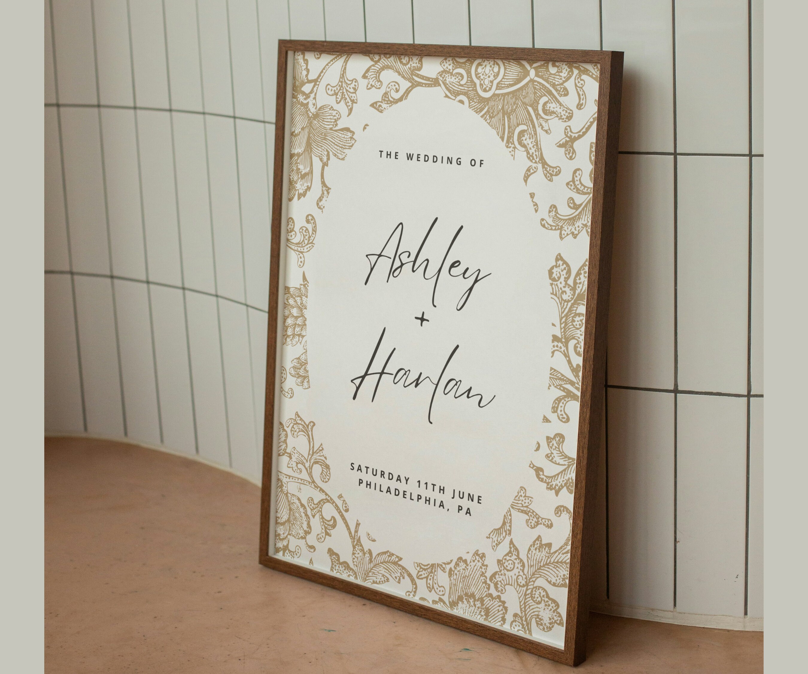 Vintage Paisley Wedding Welcome Sign - Custom Mustard Floral Template ...