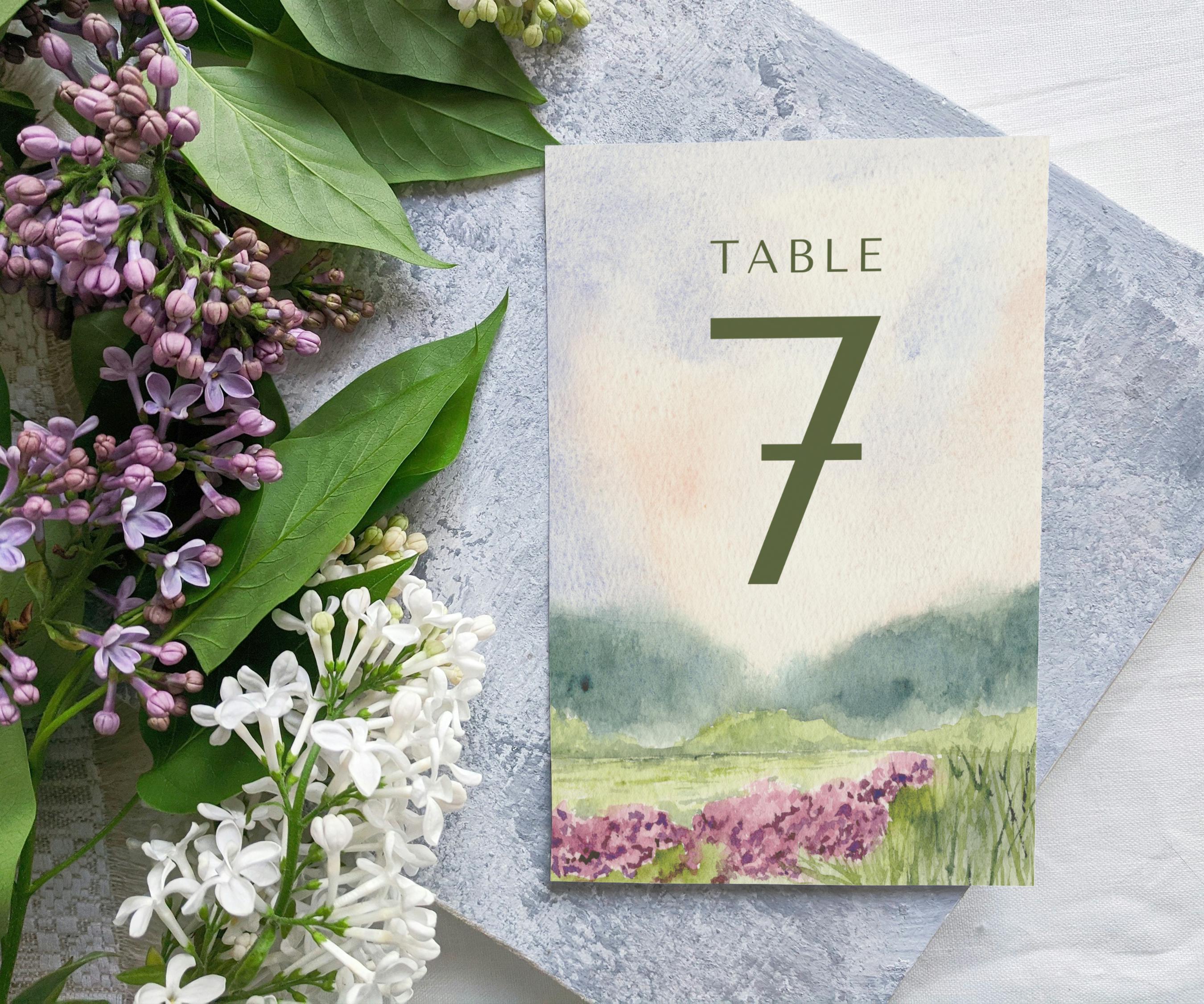 Watercolor Scene Table Number Template • Instant Digital Download ...