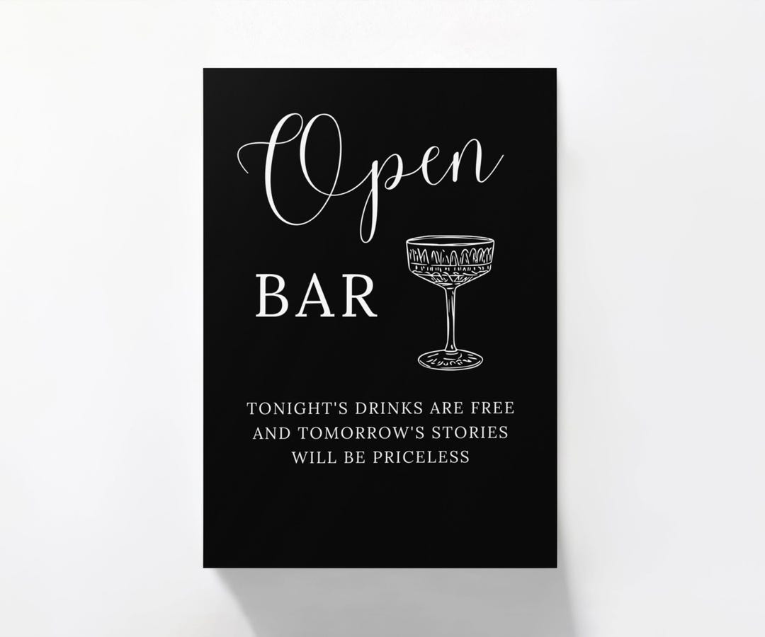Modern Black & White Bar Sign Template • Open Bar and Signature Drinks ...