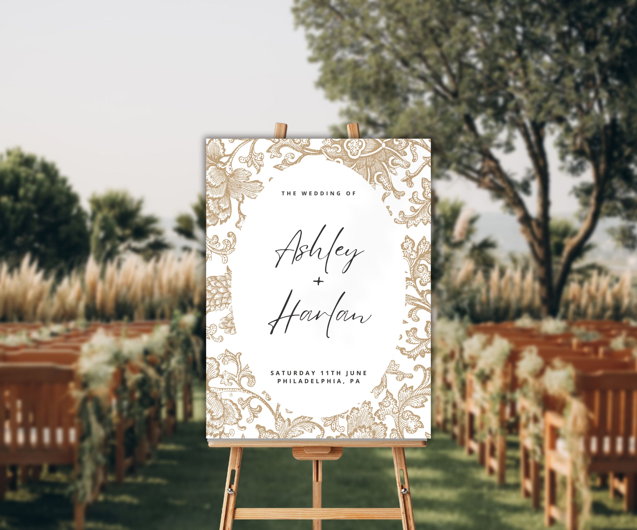 Vintage Paisley Wedding Welcome Sign - Custom Mustard Floral Template ...