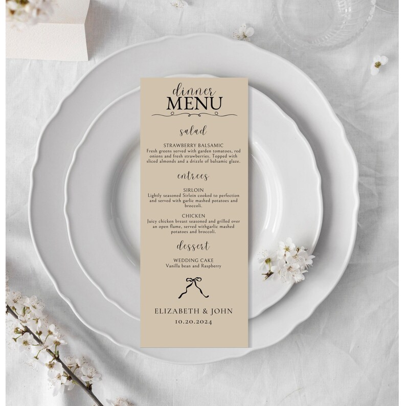 EDITABLE Wedding Menu Template | Modern Minimalist | Black Ribbon ...