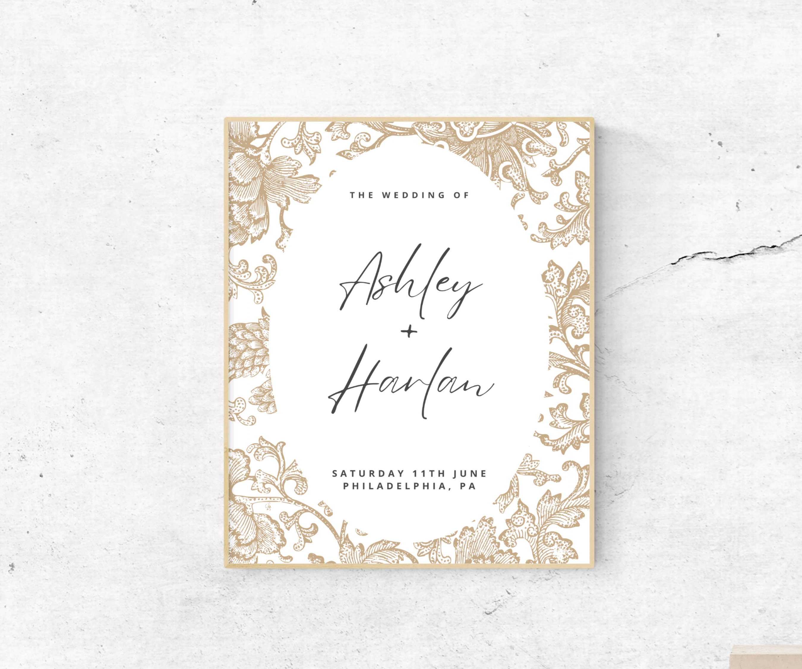 Vintage Paisley Wedding Welcome Sign - Custom Mustard Floral Template ...